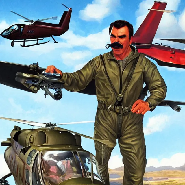 tom selleck as an airforce helicopter pilot, giant | Stable Diffusion