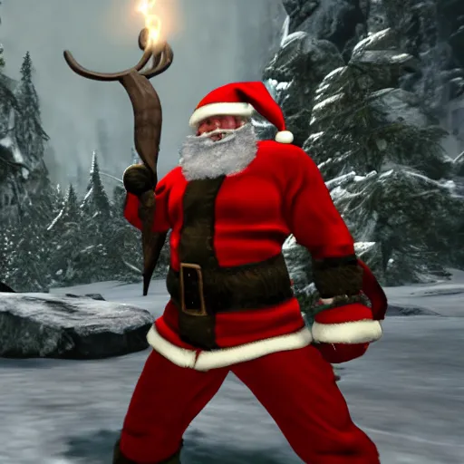 Santa Claus as a Skyrim character, wielding a bow, | Stable Diffusion | OpenArt