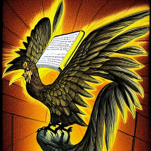 a phoenix reading a book in a library cartoon digital | Stable ...