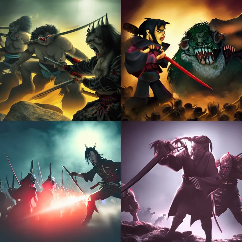 Photo of a vampire samurai fighting an army of trolls, | Stable ...