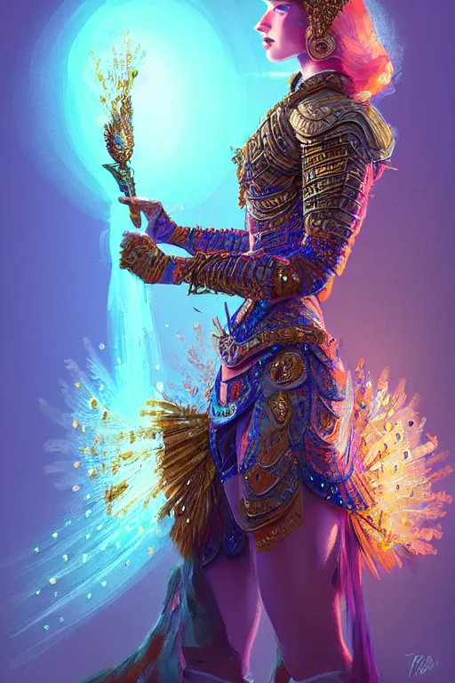 a female warrior in peacock armor, light effect. | Stable Diffusion ...