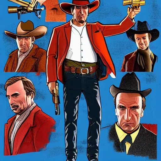 saul goodman as arthur morgan holding a revolver, | Stable Diffusion