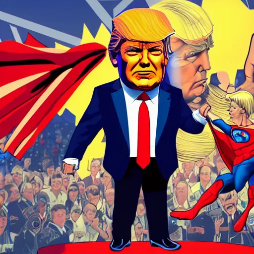 donald trump as an american superhero stepping on | Stable Diffusion ...