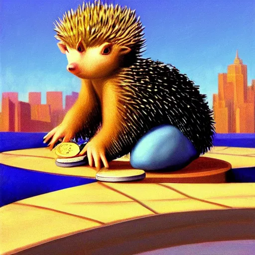 a humanoid hedgehog collects coins on the curvy | Stable Diffusion ...