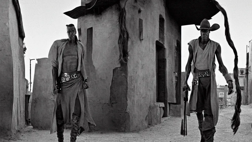 Jar Jar Binks in a cowboy outfit, standing in a dusty | Stable ...