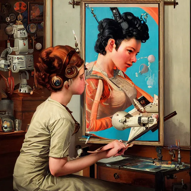 robot artist painting a self - portrait on a canvas. | Stable Diffusion ...