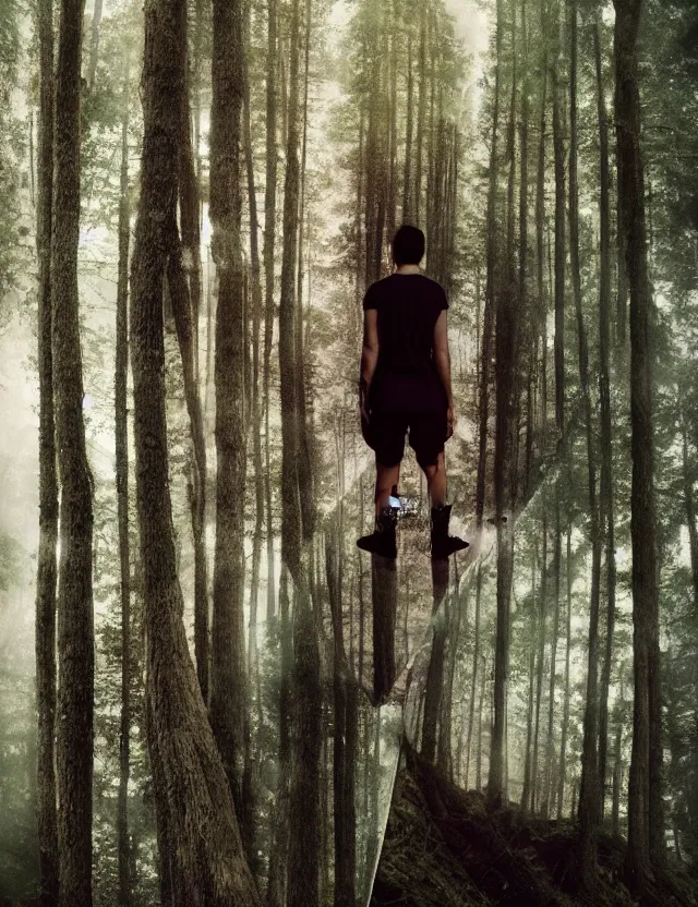 a double exposure image of a person and the forest | Stable Diffusion ...