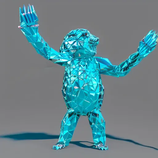 a metallic cyan crystal creature, red headband 4K HD, | Stable ...