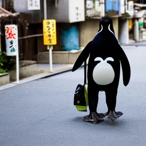 penguin wearing a messenger bag walking in a japanese | Stable ...