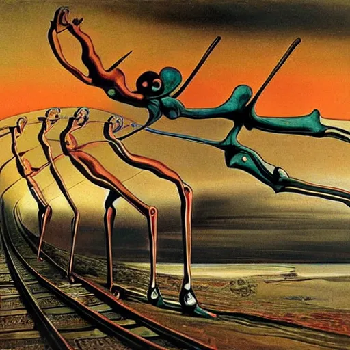 the Walking train by Salvador Dali | Stable Diffusion