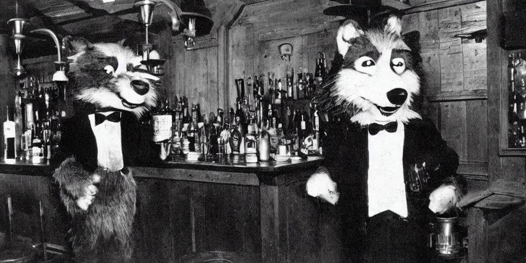 anthropomorphic furry wolf in a bar, 1900s picture | Stable Diffusion ...