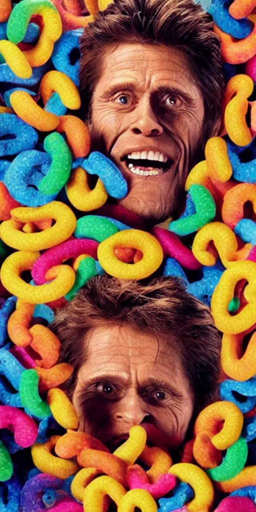 Willem Dafoe laying in froot loops, movie poster | Stable Diffusion ...