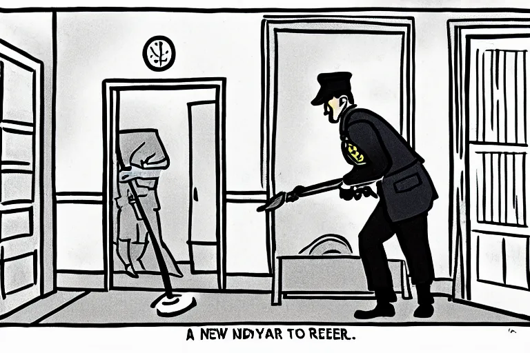 a new yorker style cartoon of a soldier cleaning a room | Stable Diffusion
