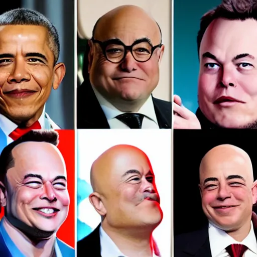 elon musk + obama + jeff bezos + jack black + danny | Stable Diffusion