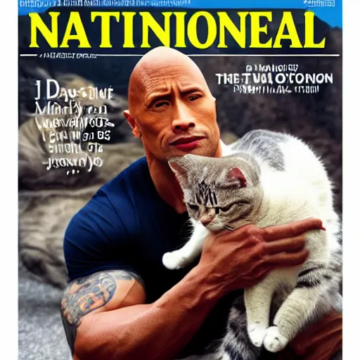 dwayne johnson petting a cat, cover of national | Stable Diffusion ...