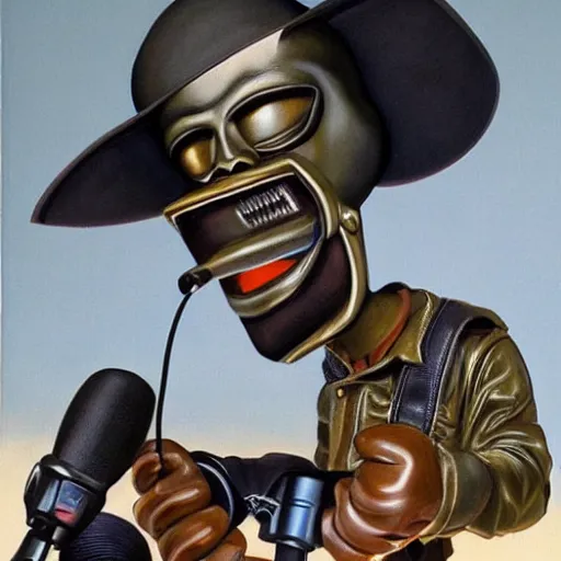 beautiful lifelike painting of mf doom holding the mic | Stable ...