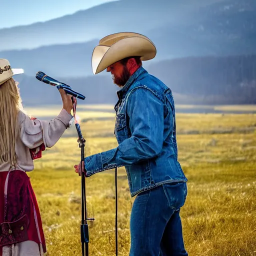 photo of an american cowboy with cowboy hat singing a | Stable ...