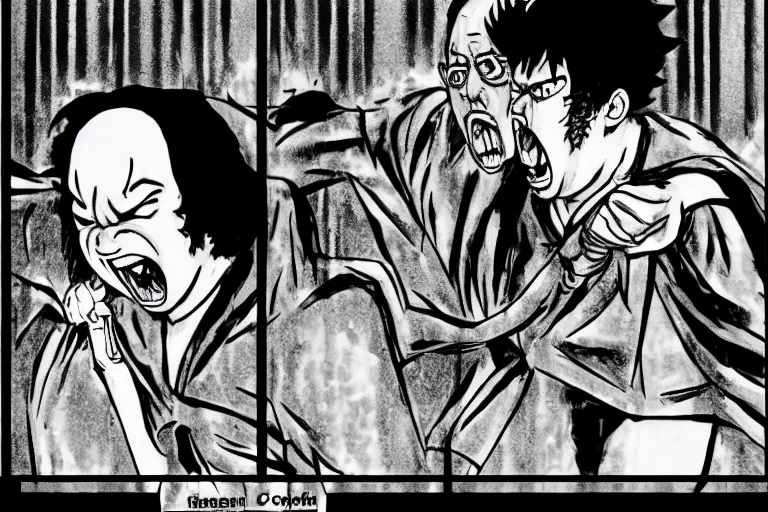 George Costanza screaming, manga, b&w, in the style of | Stable ...