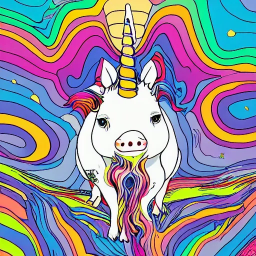 trippy comic art of a unicorn horned pig with white | Stable Diffusion ...
