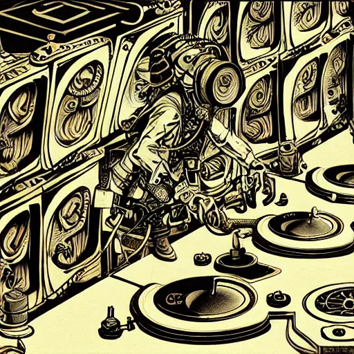 A steampunk DJ, art by M.C. Escher | Stable Diffusion