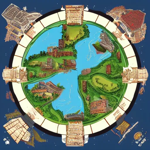 Map of a city inside a ring of mountains, fantasy art | Stable ...