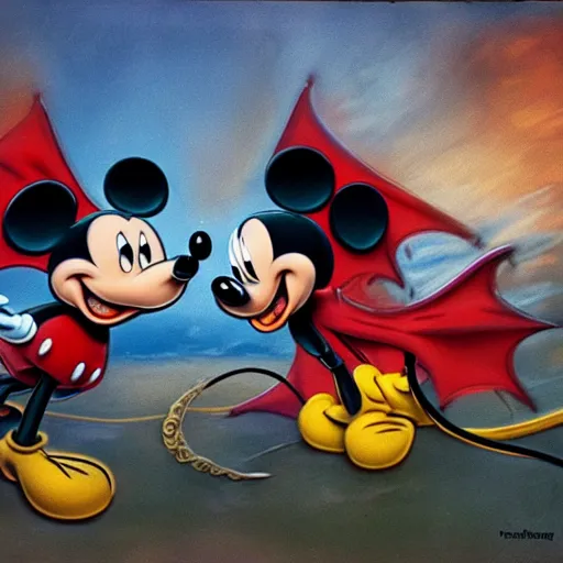 mickey mouse fighting a dragon, realistic, medieval, | Stable Diffusion ...