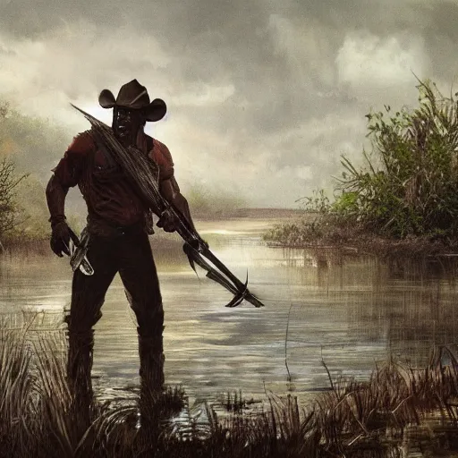 the predator hunting a cowboy in the Louisiana bayou | Stable Diffusion ...