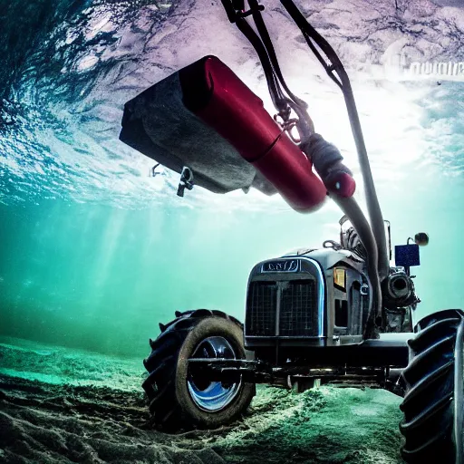 ultrawide shot backlit tractor ploughing the seabed | Stable Diffusion ...