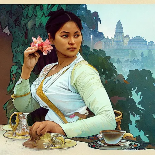 A female assamese drinking Assam tea by Artgerm and | Stable Diffusion ...