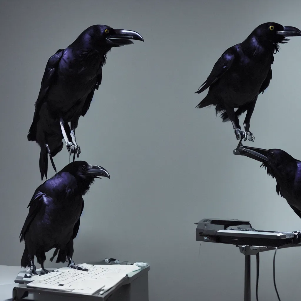 a still of a raven hacking a computer, led lights, | Stable Diffusion ...