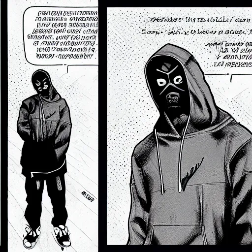a man in a hoodie, comicbook art masterpiece by denys | Stable ...