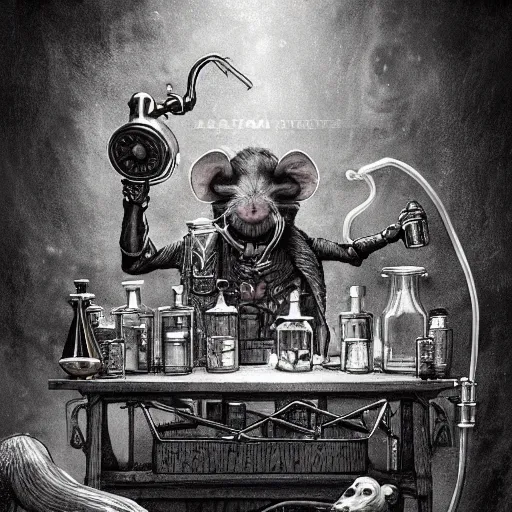 anthropomorphized rat scientist brewing potion in dark | Stable ...