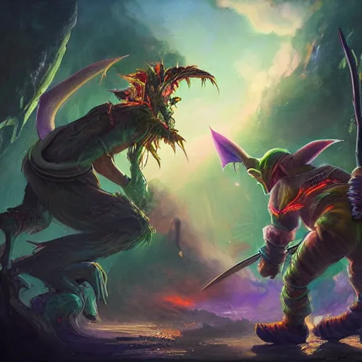 goblin attacking an elf from behind, beautiful | Stable Diffusion | OpenArt
