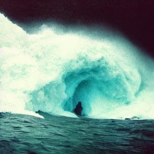 a cave with a huge wave coming towards you, creepy, | Stable Diffusion ...