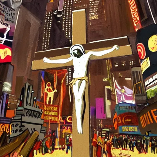 jesus crucifixion in the middle of times square highly | Stable Diffusion | OpenArt