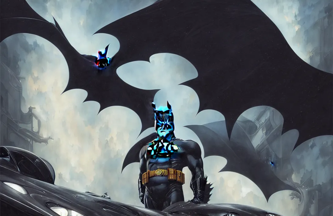 a portrait of batman standing with the batmobile by | Stable Diffusion ...