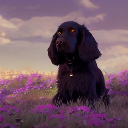 a wholesome animation key shot of a black cocker | Stable Diffusion