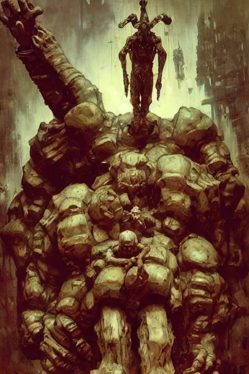 evil priests awake a giant golem, dynamic, painted by | Stable ...