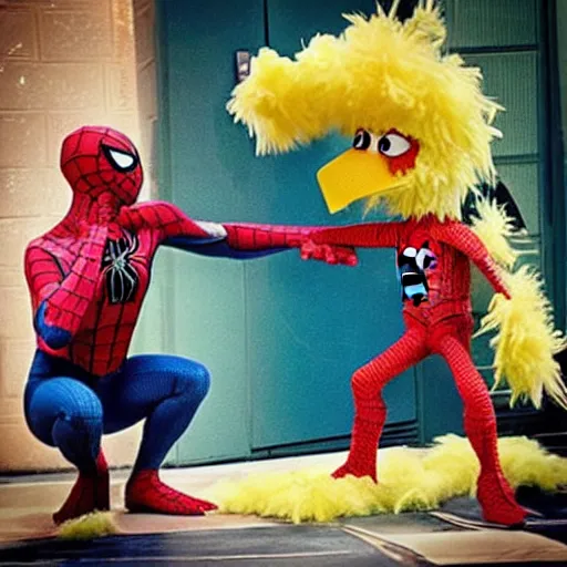 “Spider-Man fighting Big Bird from Sesame Street” | Stable Diffusion ...