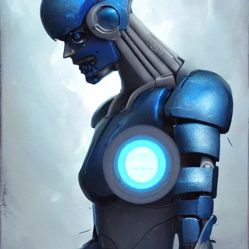 a humanoid robot, with blue skin, golden armour | Stable Diffusion ...