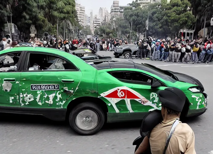 a green carabineros de chile car at full speed in the | Stable ...