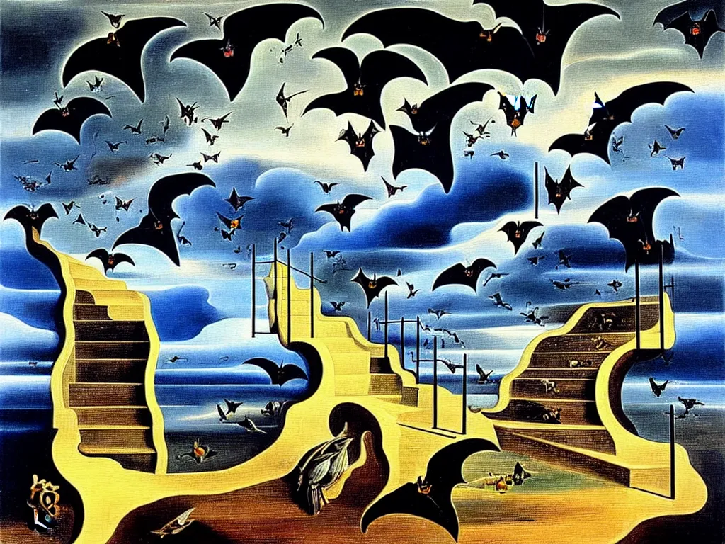 a painting of a staircase to heaven with the reverse | Stable Diffusion