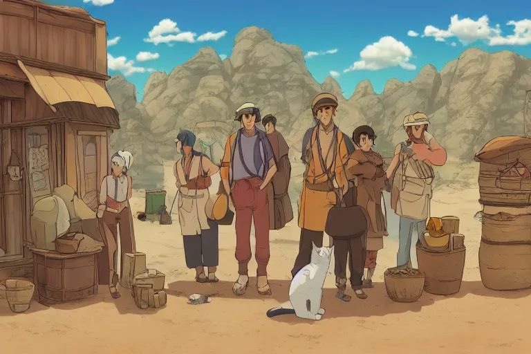 cell shaded key visual of a group of cat merchants in | Stable ...