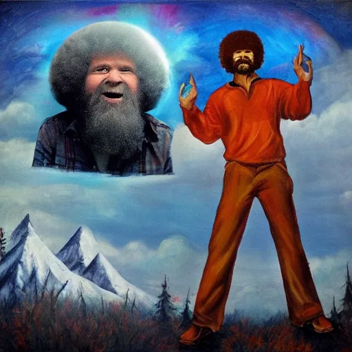 the apocalypse and bob ross screaming by bob ross | Stable Diffusion ...