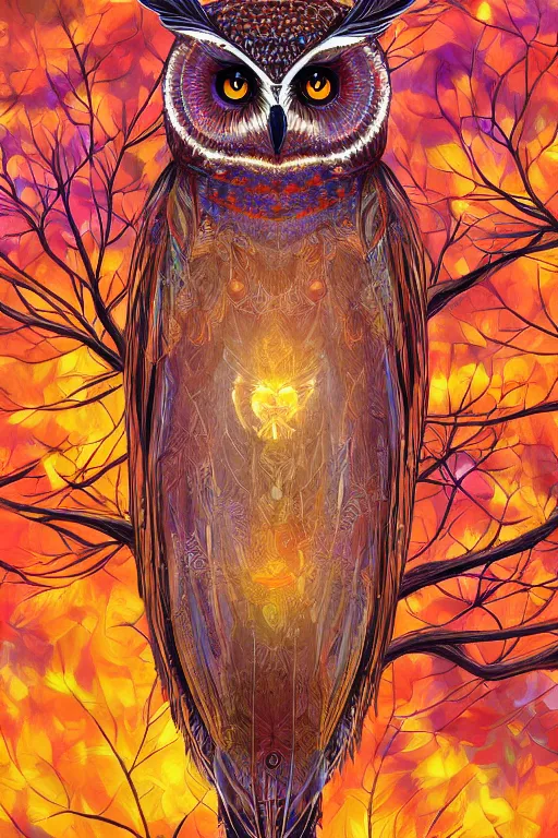 radiant owl, glowing amber, autumn colours, highly | Stable Diffusion ...