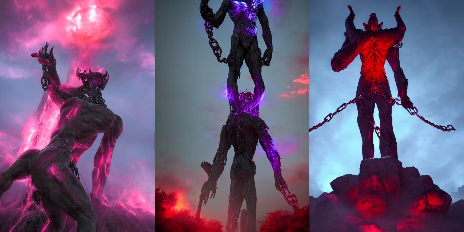 Giant demonic statue. Howling. Enchained, chains, | Stable Diffusion ...