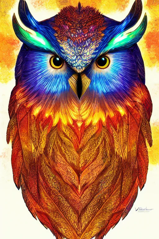 radiant owl, glowing amber, autumn colours, highly | Stable Diffusion ...
