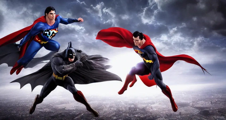 Superman Battles Batman, Designed By Moebius Yasushi | Stable Diffusion ...