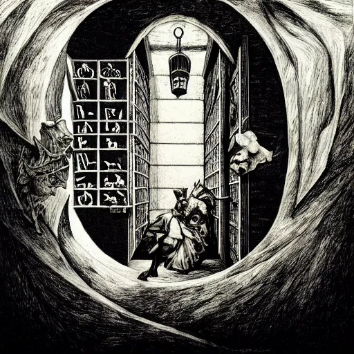 lithography on paper alchemist secret layer dungeon | Stable Diffusion ...