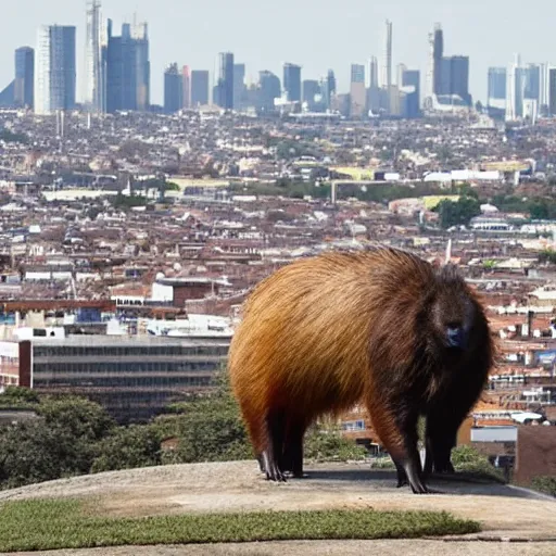 A very oversized capybara is towering over the city. | Stable Diffusion ...